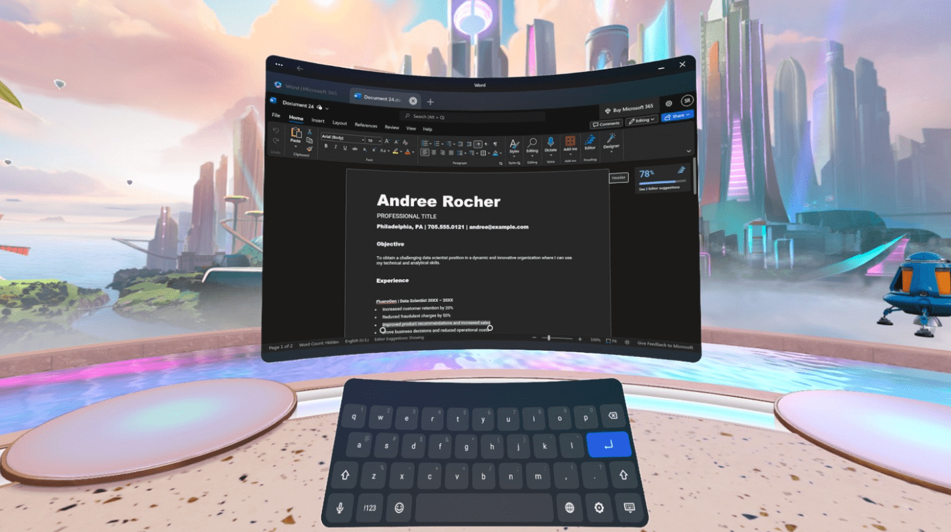 Microsoft 365-apps zoals Word nu beschikbaar op Meta Quest